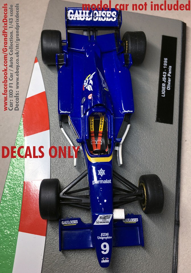 F1 car collection Ligier JS43 GAULOISES water slide DECALS 1996 1:43 ...