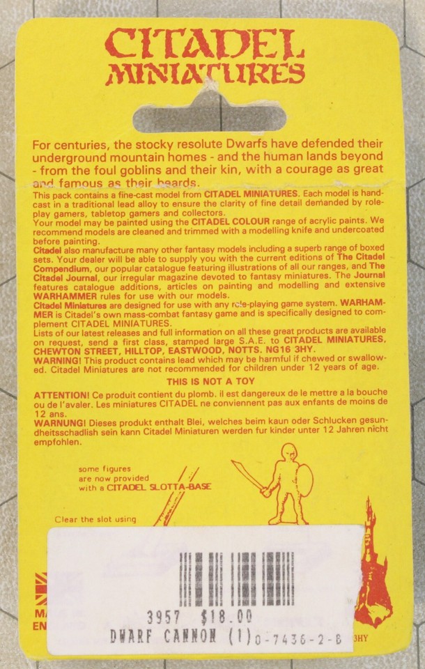 Marauder era WARHAMMER WHFB Dwarf CANNON w crew 7436-2 - GW OOP BLISTER ...