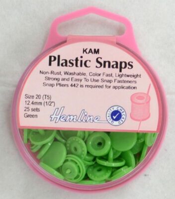 Hemline Kam Plastic Snaps, Size 20 (T5) 12.5mm, GREEN, Washable Non ...