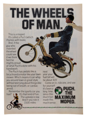 Punch Moped Transportation Motorized Pedals 1977 Time Magazine Print Ad ...