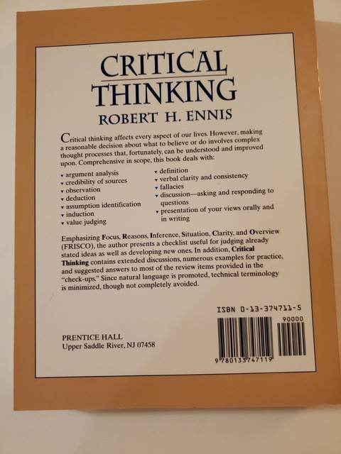 Critical Thinking by Robert H. Ennis (1995, Trade Paperback) for sale ...
