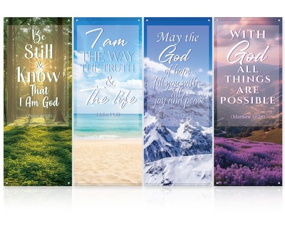 4 Pcs Church Banners with Scripture for Sanctuary Wall Worship Hanging ...