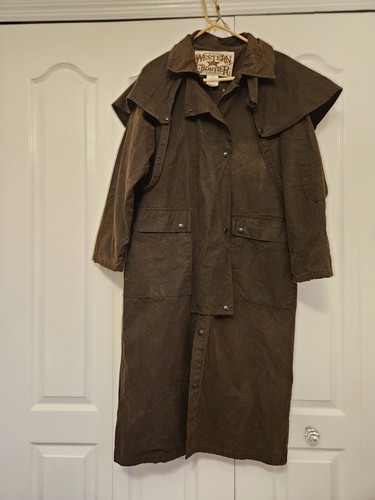 VTG Western Frontier Oilskin Duster Cowboy Brown Removable Cape Mens ...