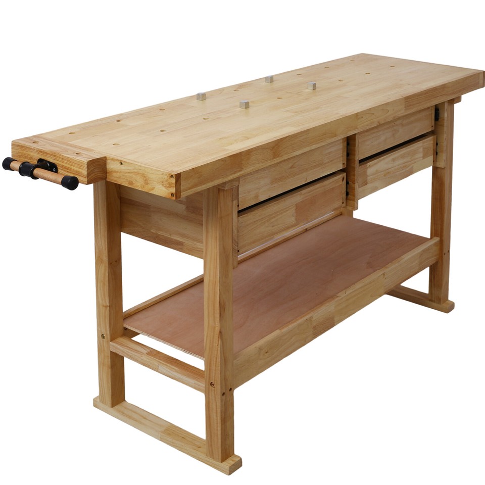 Wood Workbench w/4 Drawer for Garage Workshop Woodworkers Tool Storage ...