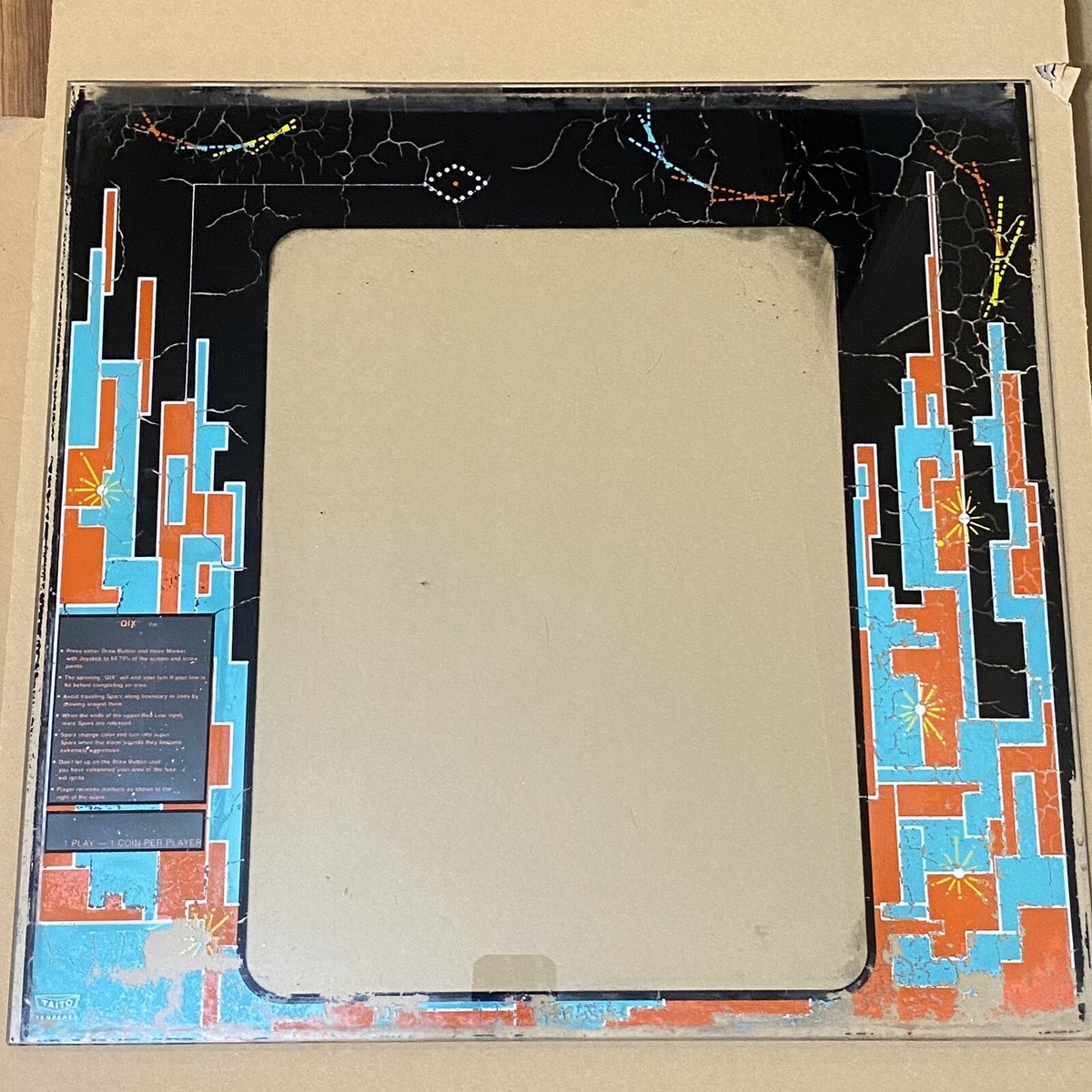 Qix Marquee Qix Taito Video Arcade Game Monitor Bezel Glass