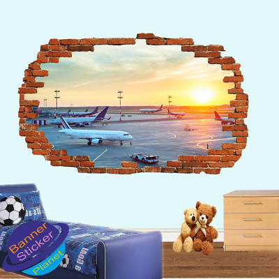 AIRPORT AIRPLANE RUNWAY TERMINAL WALL STICKER 3D ART POSTER MURAL DECAL ...