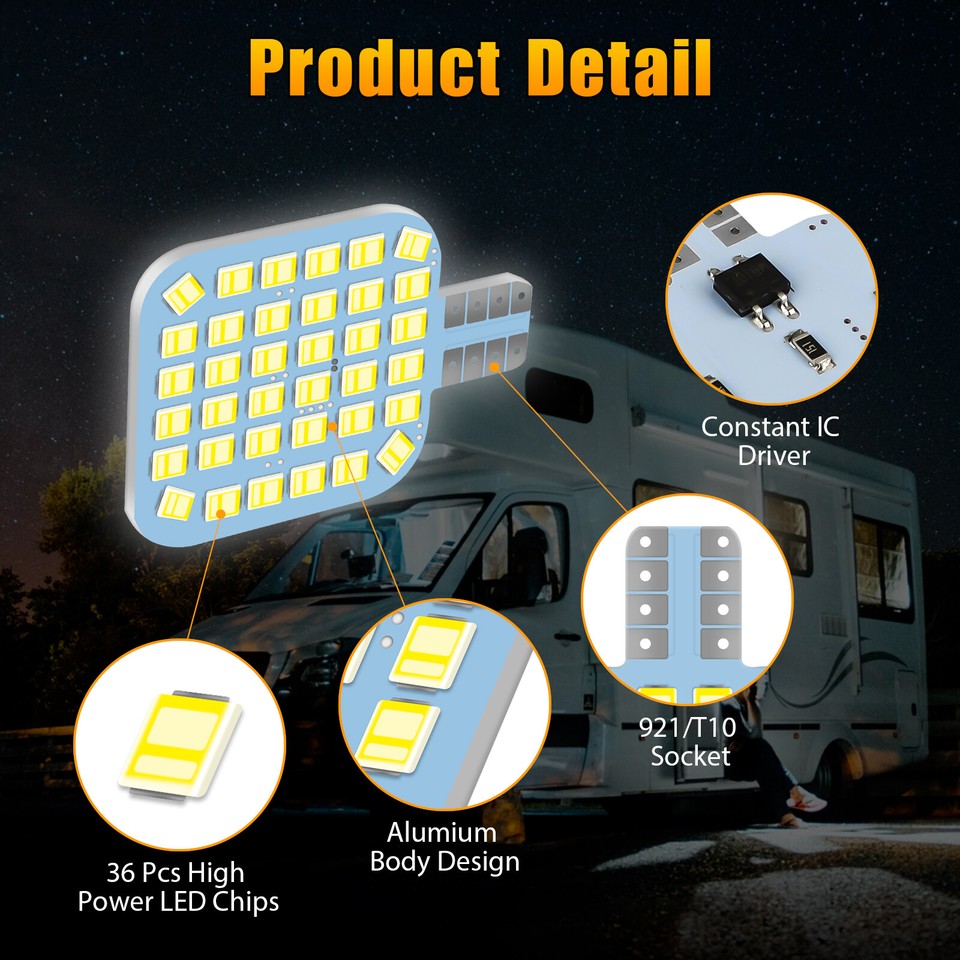 20x Super Bright T10/921/194 6000K White 36 LED RV Trailer Interior ...