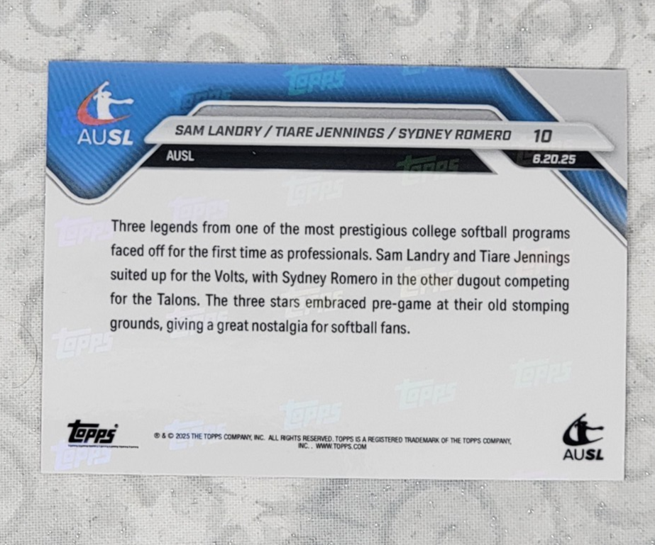 Sam Landry / Tiare Jennings / Sydney Romero 2025 AUSL Topps NOW Card 10 ...