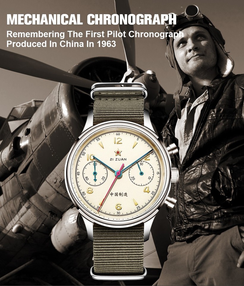 1963 Watch Pilot Chronograp 38mm Luminous Retro With Seagull Movement ...