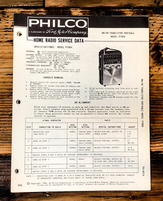 Philco Ford PT-904 PT904 Radio Service Manual *Original* | eBay