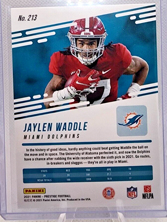 Jaylen Waddle Miami Dolphins 2021 Prestige Rookie Card #213 RC Alabama ...