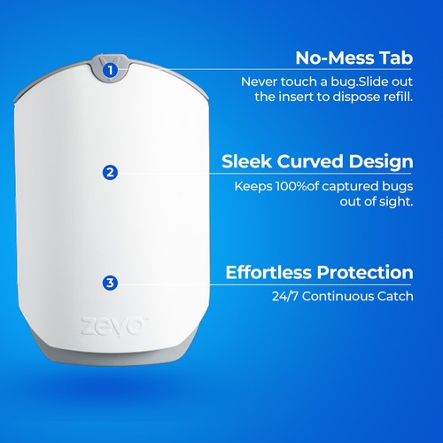 Zevo Flying Insect Trap 1 Plug-in + 3 Refills Blue UV Light Mosquito ...