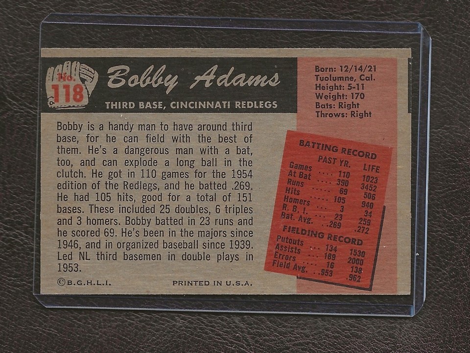 1955 Bowman Baseball #118 Bobby Adams, Cincinnati Reds, NM! | eBay