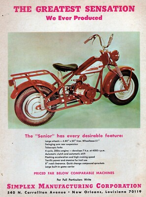 1963 Simplex Senior Mini-Bike Moped Original Color Print Ad | eBay