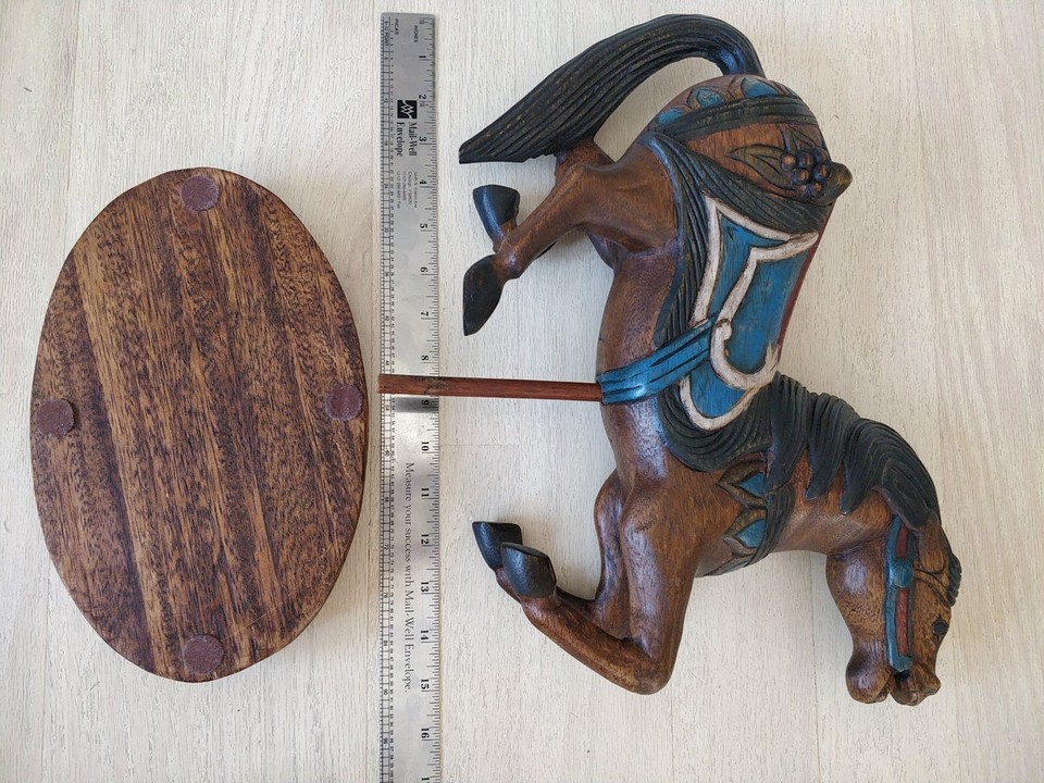 Hand Carved Wood table top Carousel Horse 13" Vintage Decor Distressed ...