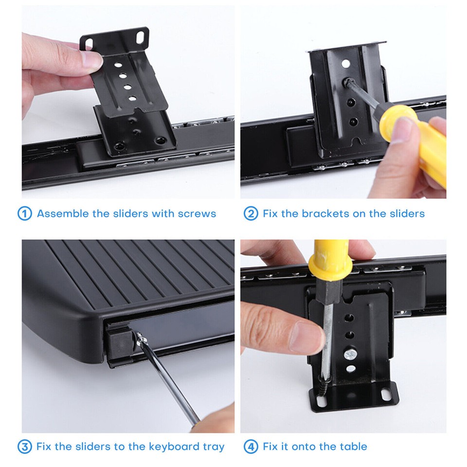Steel Pull Out Keyboard Drawer Under Desk w/Hideable Mouse Tray Slide ...