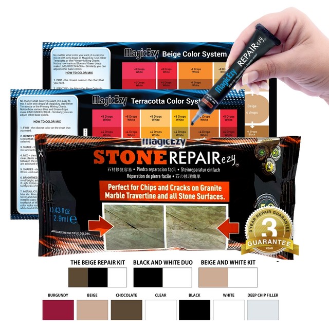 2 MagicEzy Stone Fix - Granite Marble & Travertine Crack Repair Kits ...