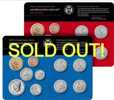 2025 P, D U.S. Mint Uncirculated 20 Coin Mint Set with CoA Uncirculated ...