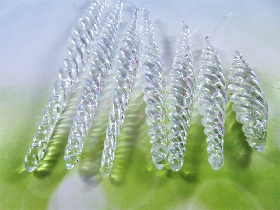 Blown Glass Spiral Icicle Christmas Ornaments 7 Pc Random Lengths ...