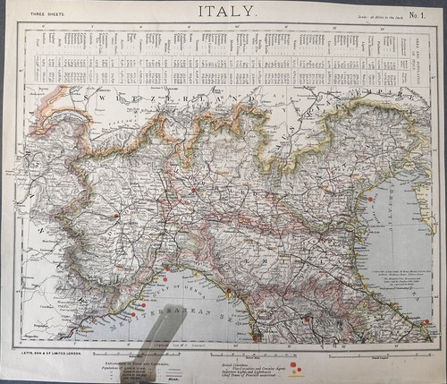 1884 Italy (North) Original Color Lithograph Map, Chromolithograph | eBay