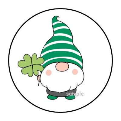 30 CUTE ST PATRICKS DAY GNOME ENVELOPE SEALS LABELS STICKERS 1.5" ROUND ...