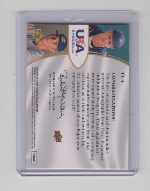 2008 Team USA Baseball Jordan Swagerty and Petey Paramore Dual Auto TT ...
