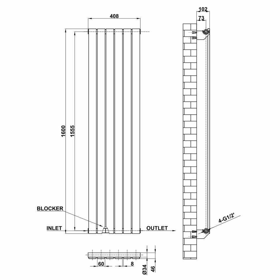 Modern Flat Panel Radiator Vertical Design Tall Upright Central Heating ...