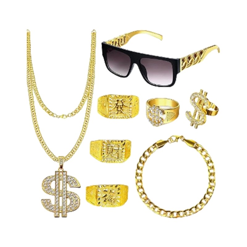 Hip Hop Costume Kit 80s 90s Cosplay Outfit Jewelry Cool Rapper ...