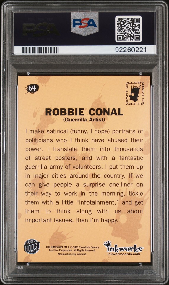2001 INKWORKS SIMPSONS MANIA! #64 ROBBIE CONAL PSA 9 | eBay