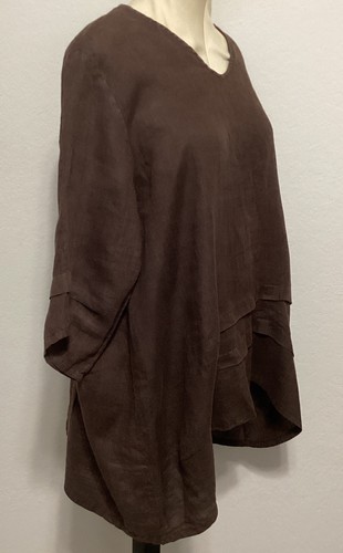 Match Point Chocolate Brown 100% Linen Lagenlook Boxy oversized Tunic ...