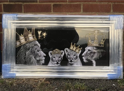 Lion Family Picture Liquid Art Mirror Frame King Queen Cub Wall Hung ...