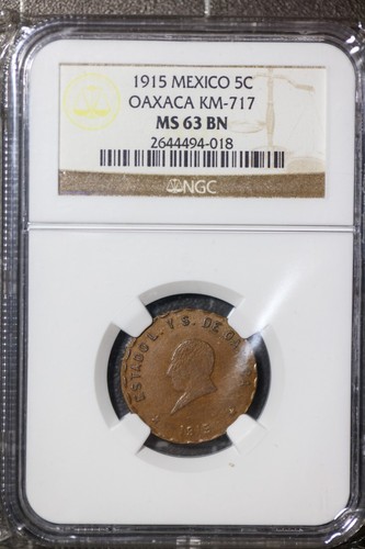 1915 Mexico 5C OAXACA - 2ND BUST LONG POINTED TRUNCATION MS 63 BN Coin ...