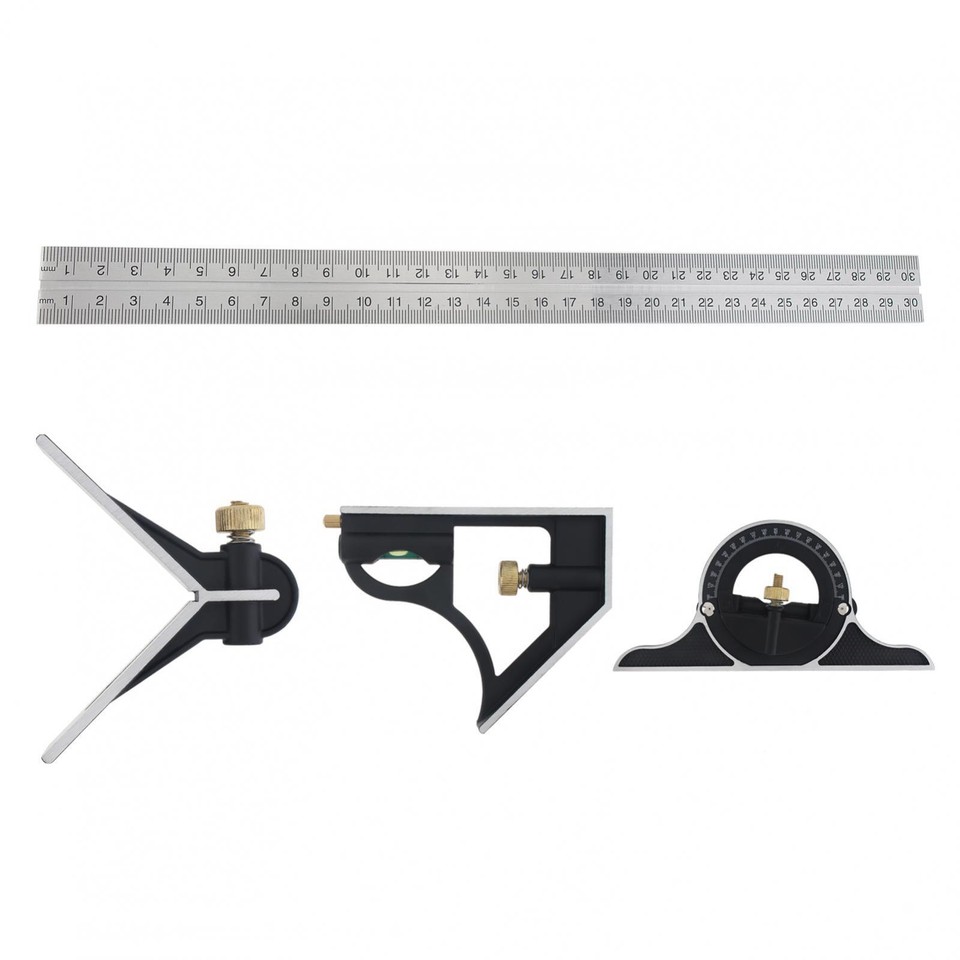 12" Combination Protractor Tri- Square Angle Ruler Machinist Measuring ...