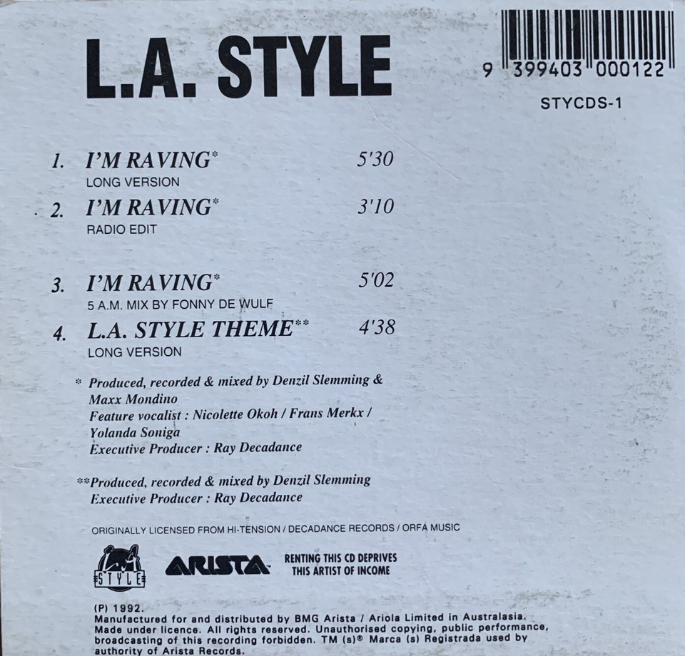 CD Single: L.A. Style - I’m Raving (1992) | eBay