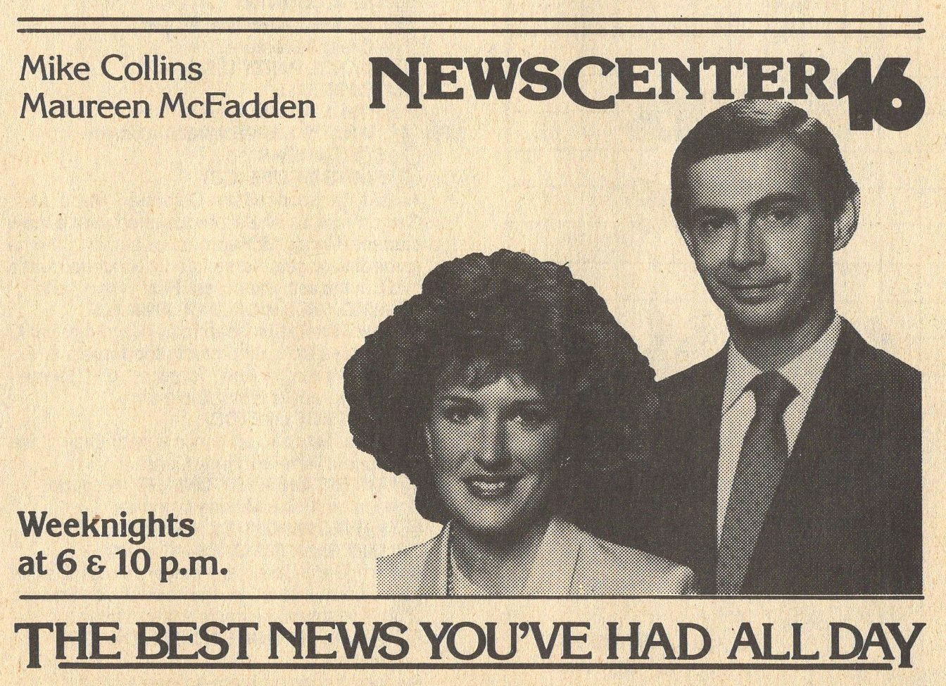 1987 WNDU TV NEWS AD MAUREEN McFADDEN & MIKE COLLINS REPORTERS S BEND ...