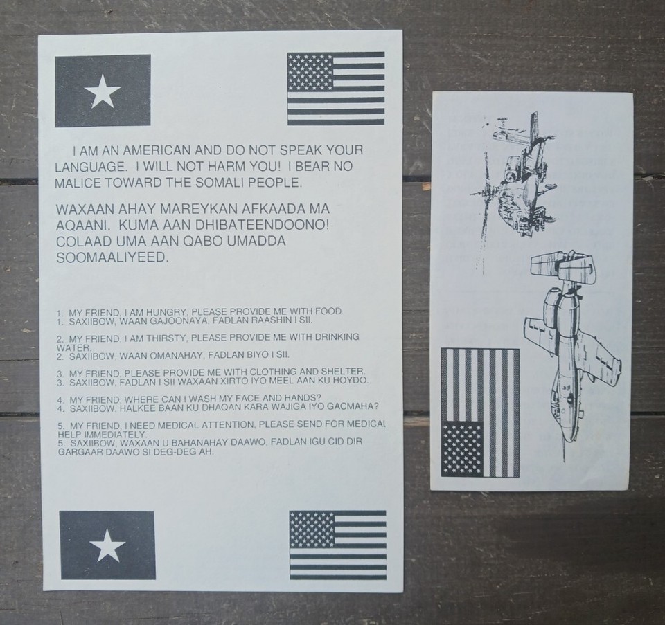 ORIGINAL Somalia Mogadishu & Just Cause Panama blood chit leaflet psyop ...
