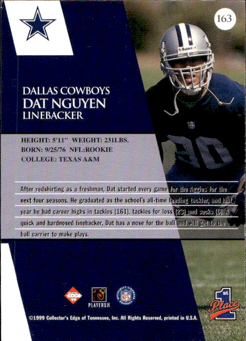 1999 Collector's Edge First Place Dat Nguyen 163 RC Dallas Cowboys | eBay