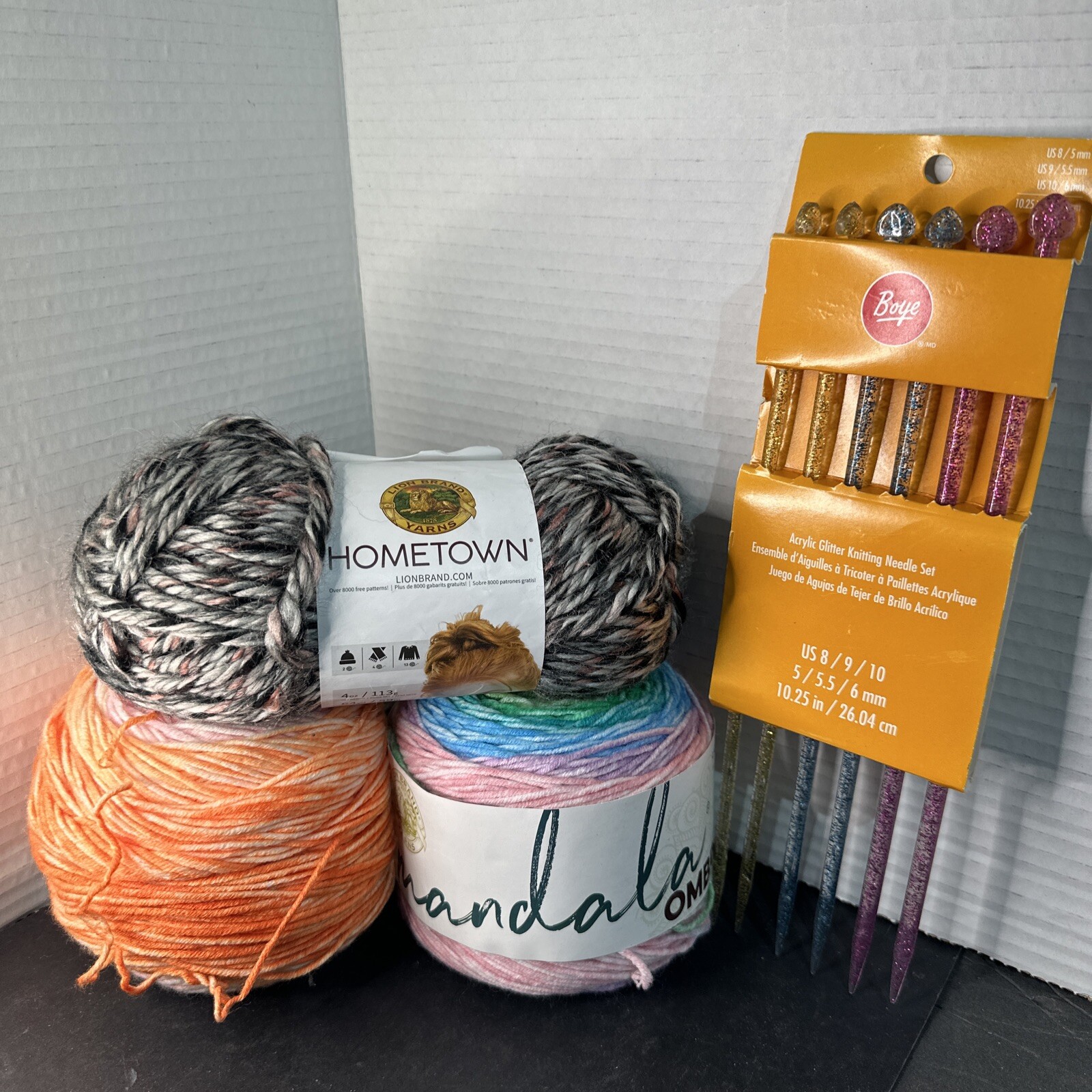 boye knitting needles NWT+ 3 bails of yarn-2 unopened-1 opened but ...