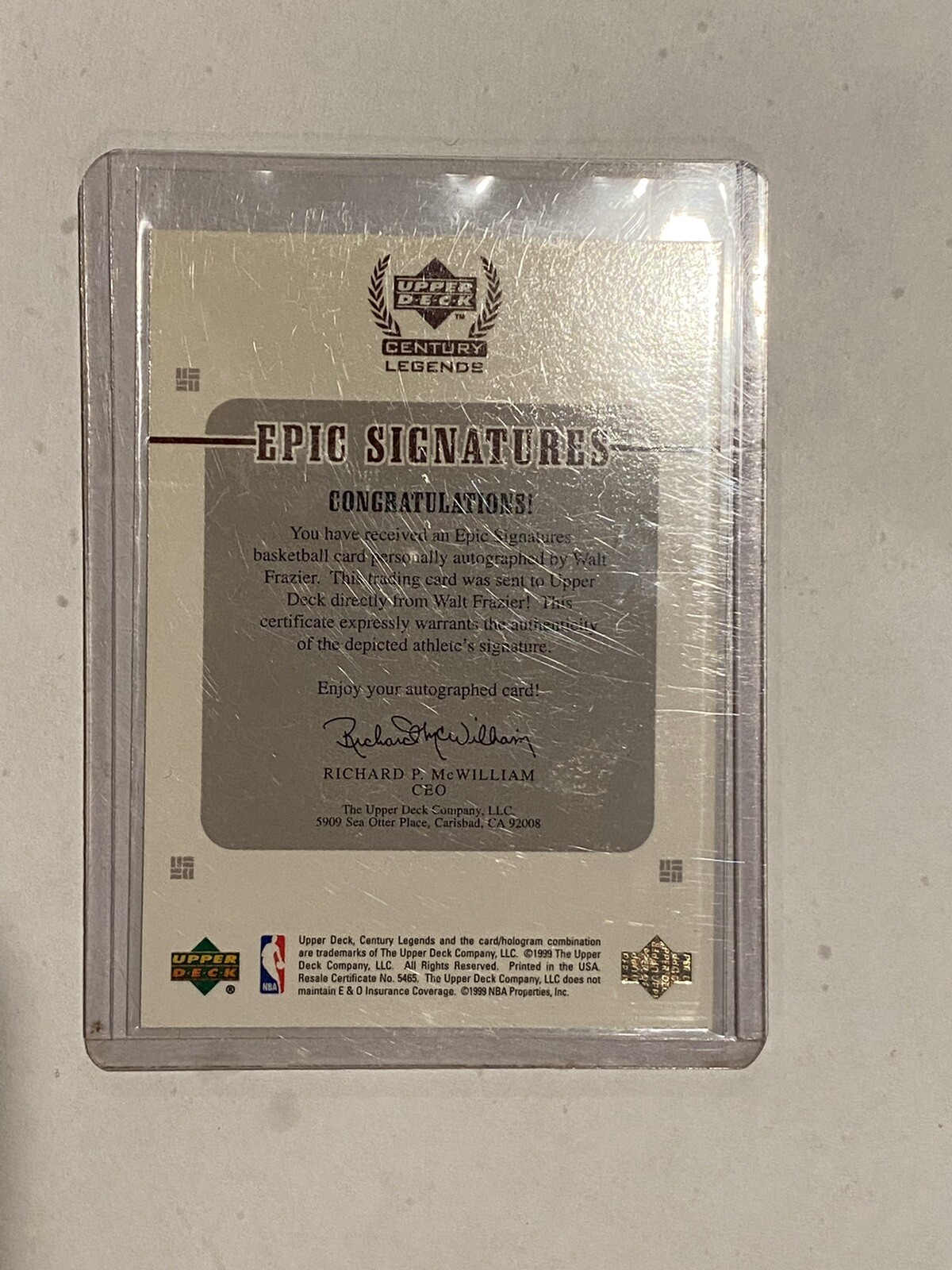 1999 Upper Deck Century Legends Epic Signatures Walt Frazier Auto #WF ...