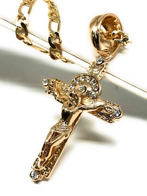 Gold Plated Jesus Cross Pendant Necklace Chain Jesus Cruz Crucifijo ...