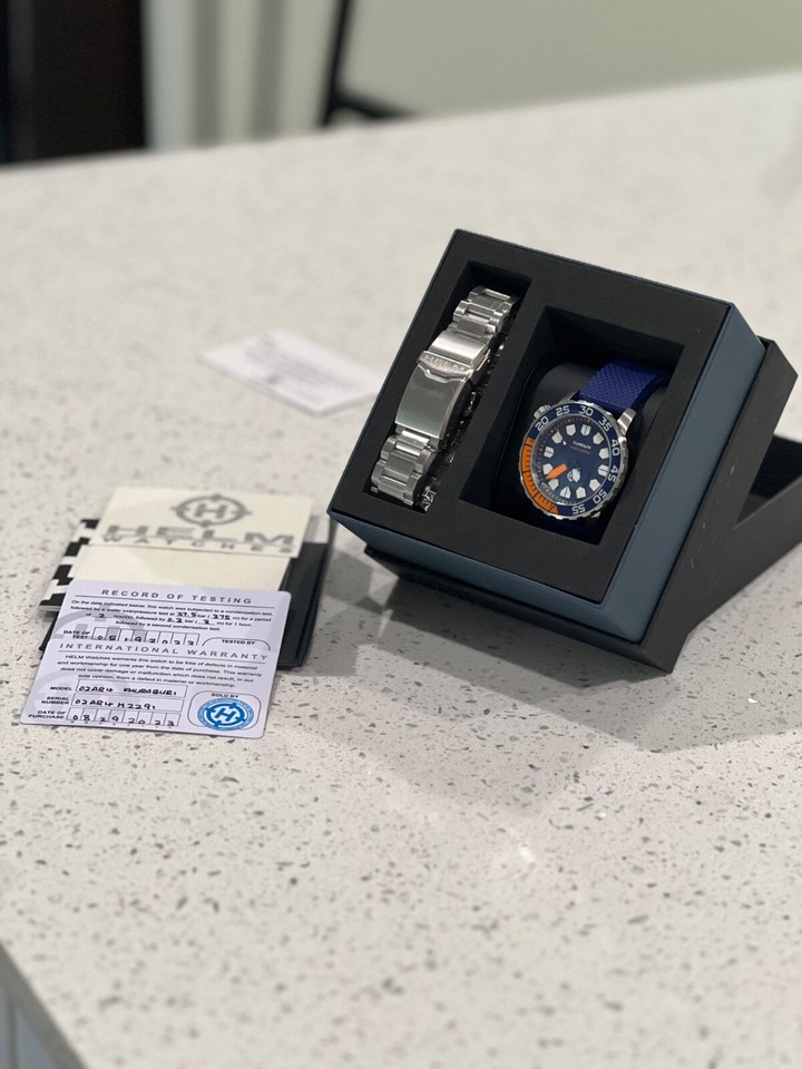 Khuraburi HELM watch blue/orange face with blue band | eBay
