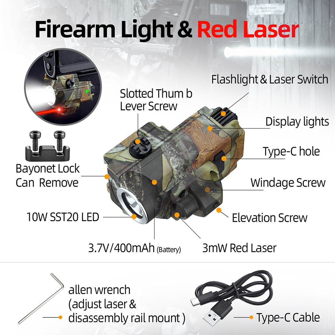 800 Lumens Camouflage Rechargeable Red Laser Gun Pistol Light ...