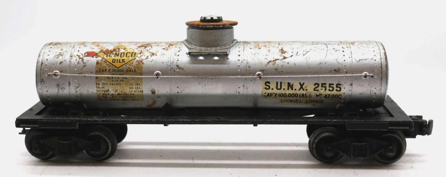 POSTWAR Lionel SUNOCO SUNX 2555 Oil Tank Car Aluminum O gauge (F41-2 ...