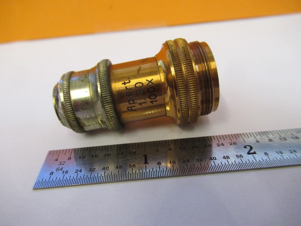 OBJECTIVE ANTIQUE BRASS LEITZ 100X OPTICS MICROSCOPE PART AS PICTURED ...