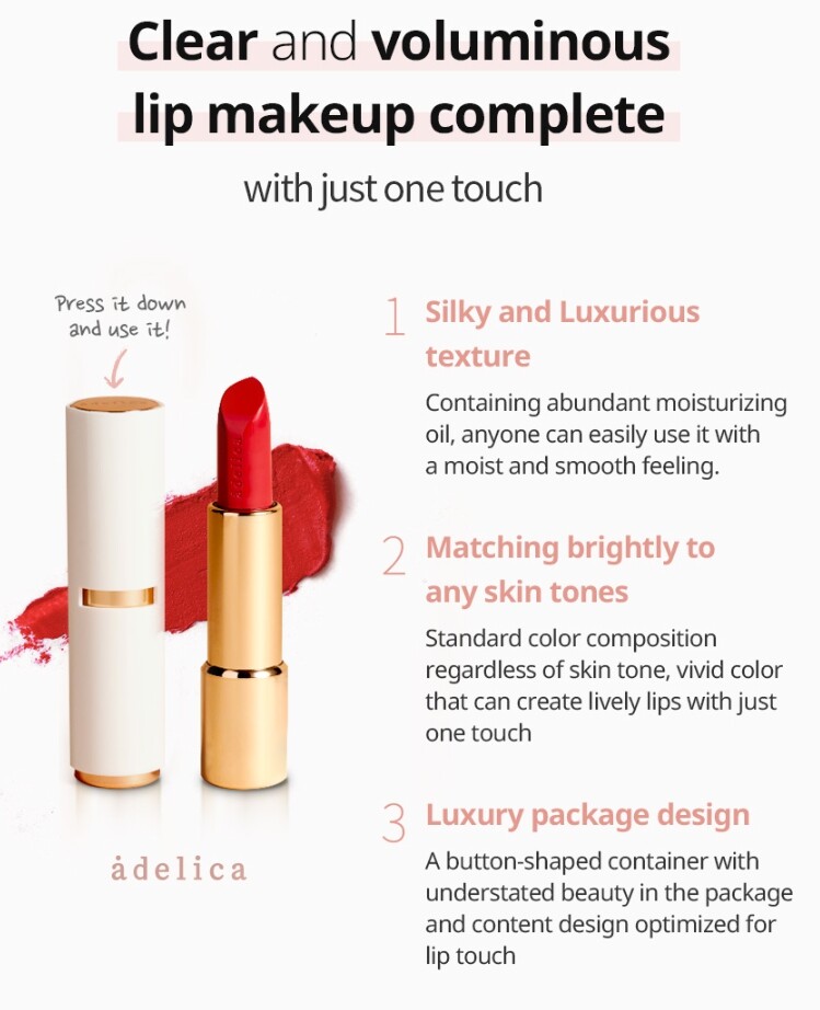 ATOMY Adelica Lip Rouge Classic 3.8g #01 Delicate Red Lipstick Lip ...