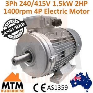 3PH Three Phase Electric Motor 240 / 415V 1.5kW 2HP 1400rpm 1440rpm 4 ...