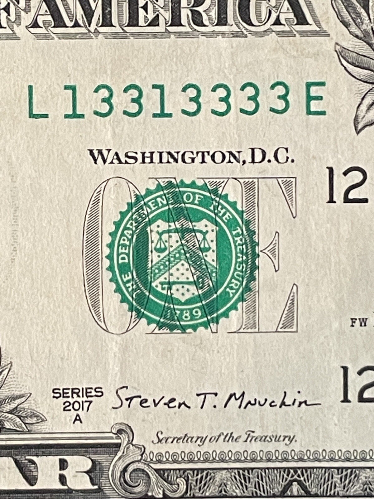 6 of a Kind 3s, Binary, Quads Fancy Serial Number, $1 One Dollar ...