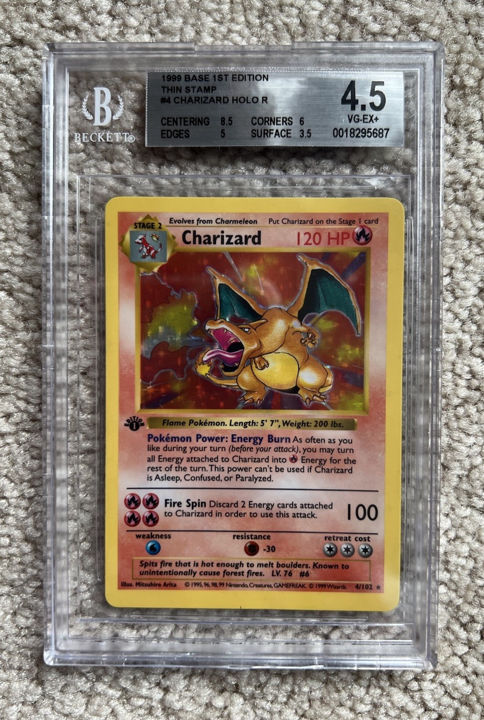 Pokemon Charizard Base Set Shadowless 1st Edition Holo Rare #4 BGS 4.5 ...