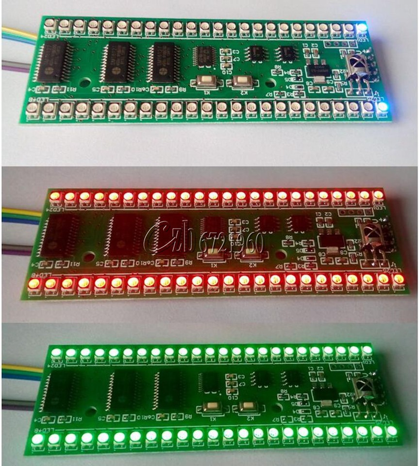 RGB MCU Adjustable Display Pattern 24 LED VU Level Indicator Meter Dual ...