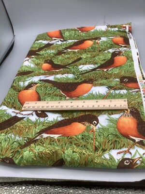 AMERICAN ROBIN State Bird #674 Trees Suzan Ellis Fab FQ Northcott | eBay